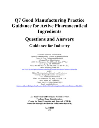 ICH 7- GMP Guidance for API-questions & answers | PDF