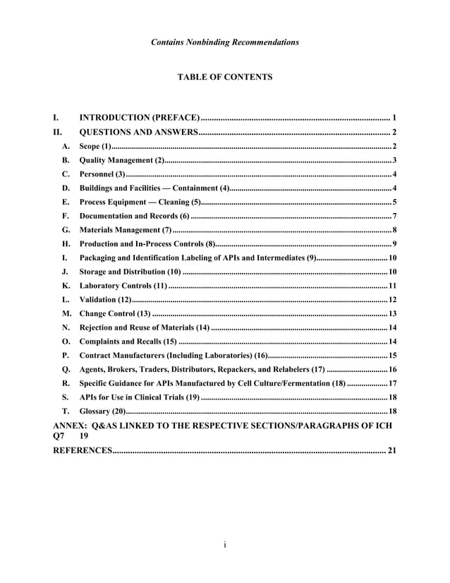 ICH 7- GMP Guidance for API-questions & answers | PDF