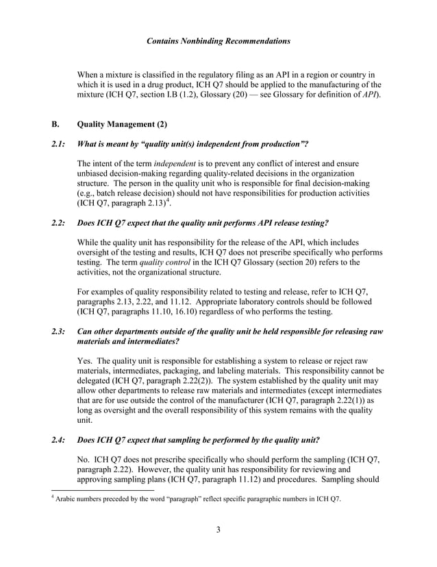 ICH 7- GMP Guidance for API-questions & answers | PDF