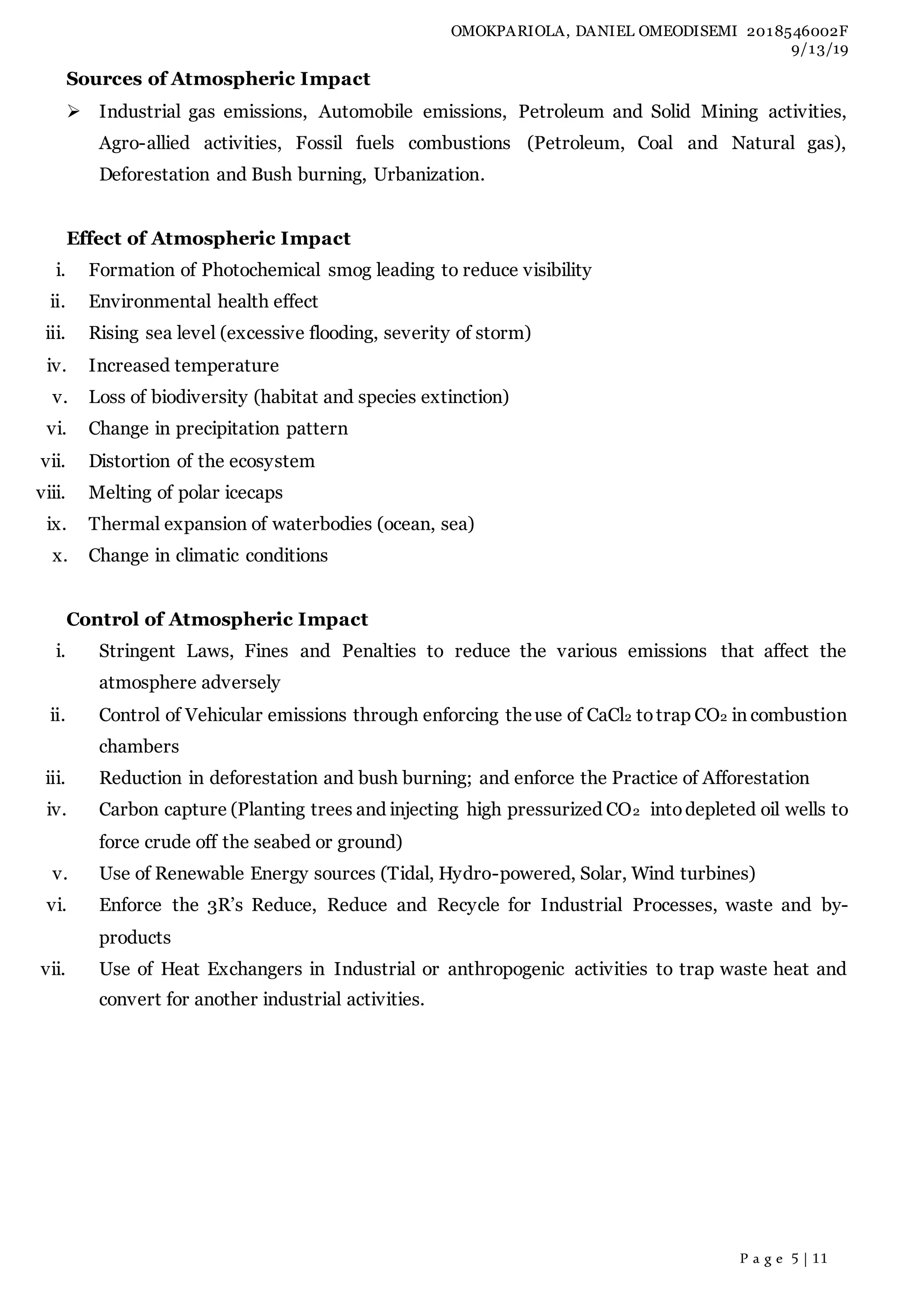 Summary of National and Global Environmental Issues | DOCX