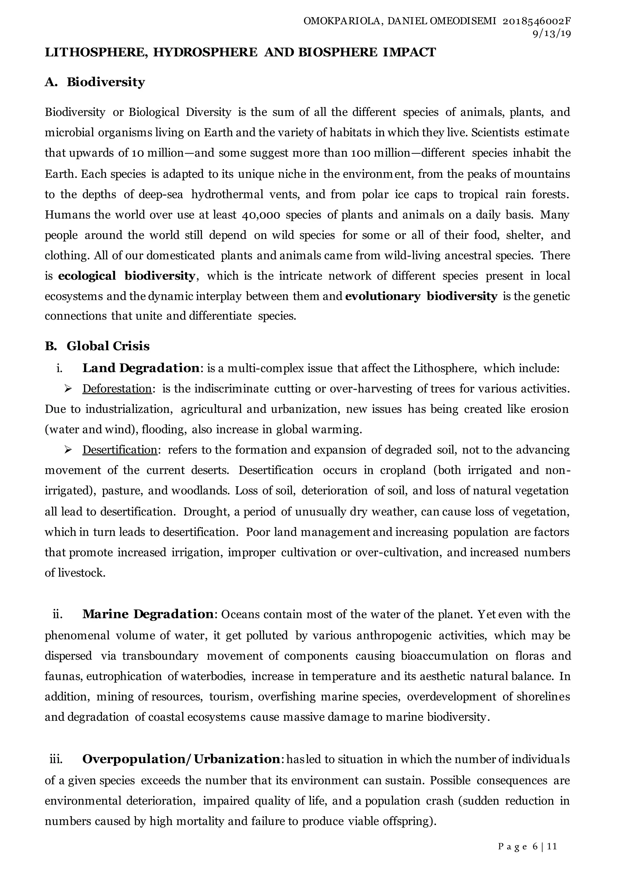 Summary of National and Global Environmental Issues | DOCX