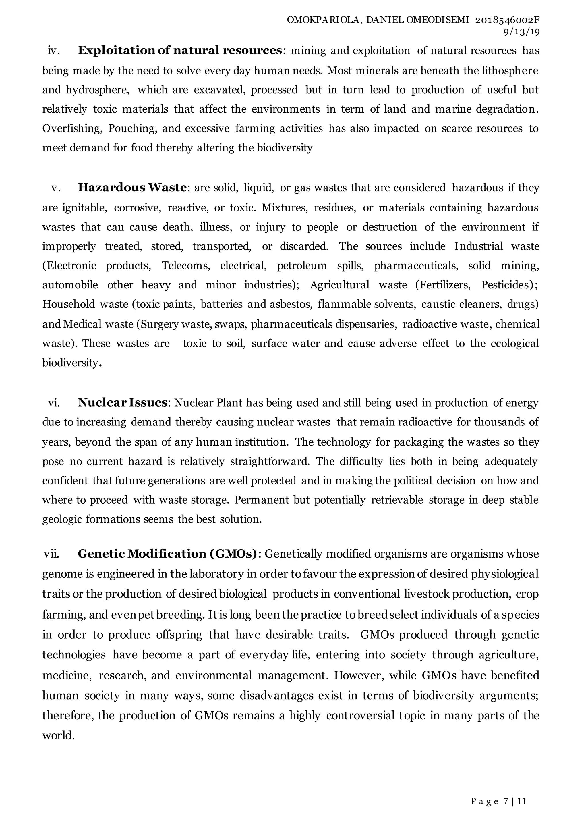 Summary of National and Global Environmental Issues | DOCX