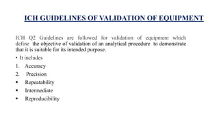 Ich guidelines on validation for analytical method/equipments | PPTX