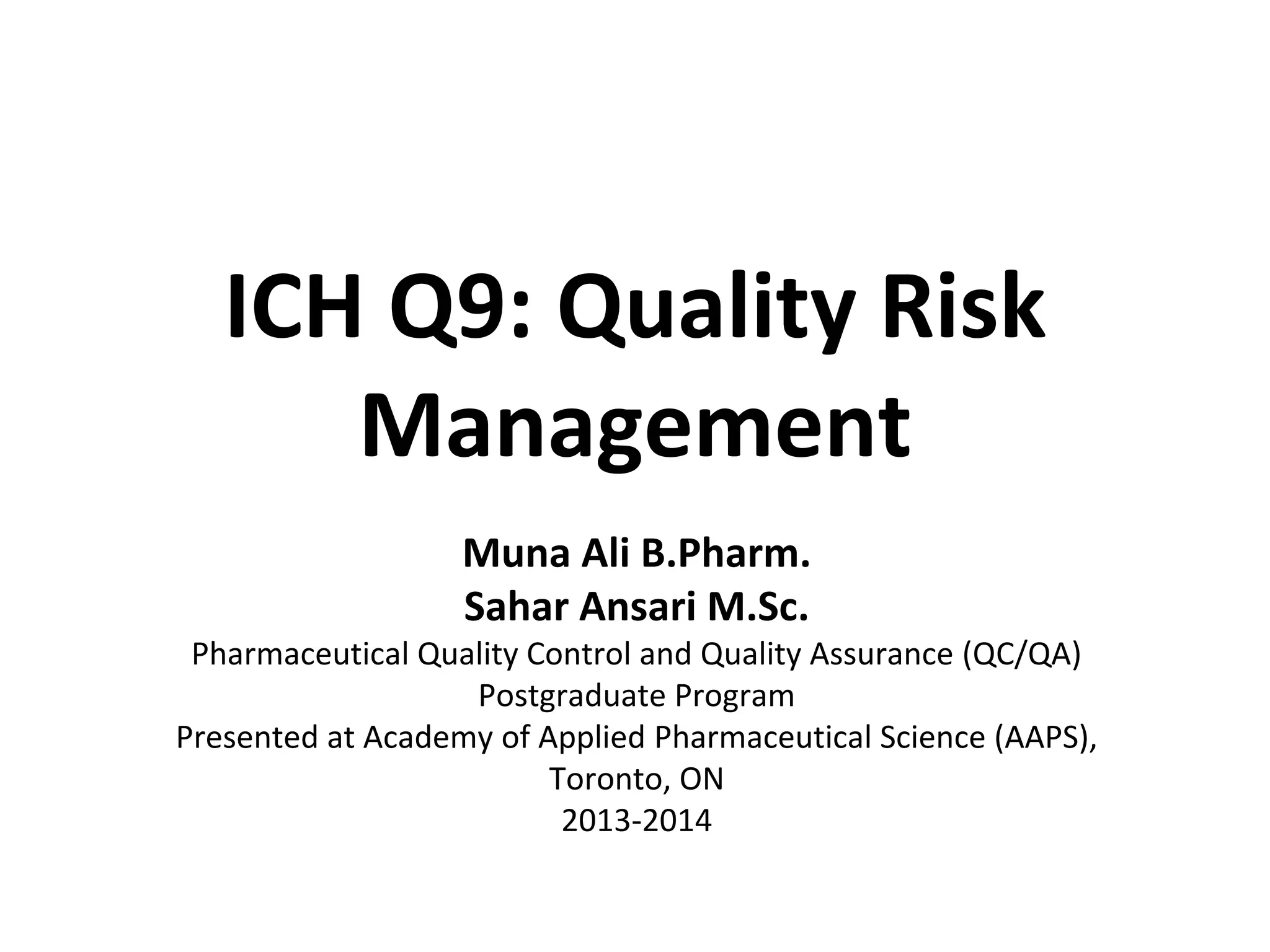 ICH Guideline Q9 - Quality Risk Management | PDF