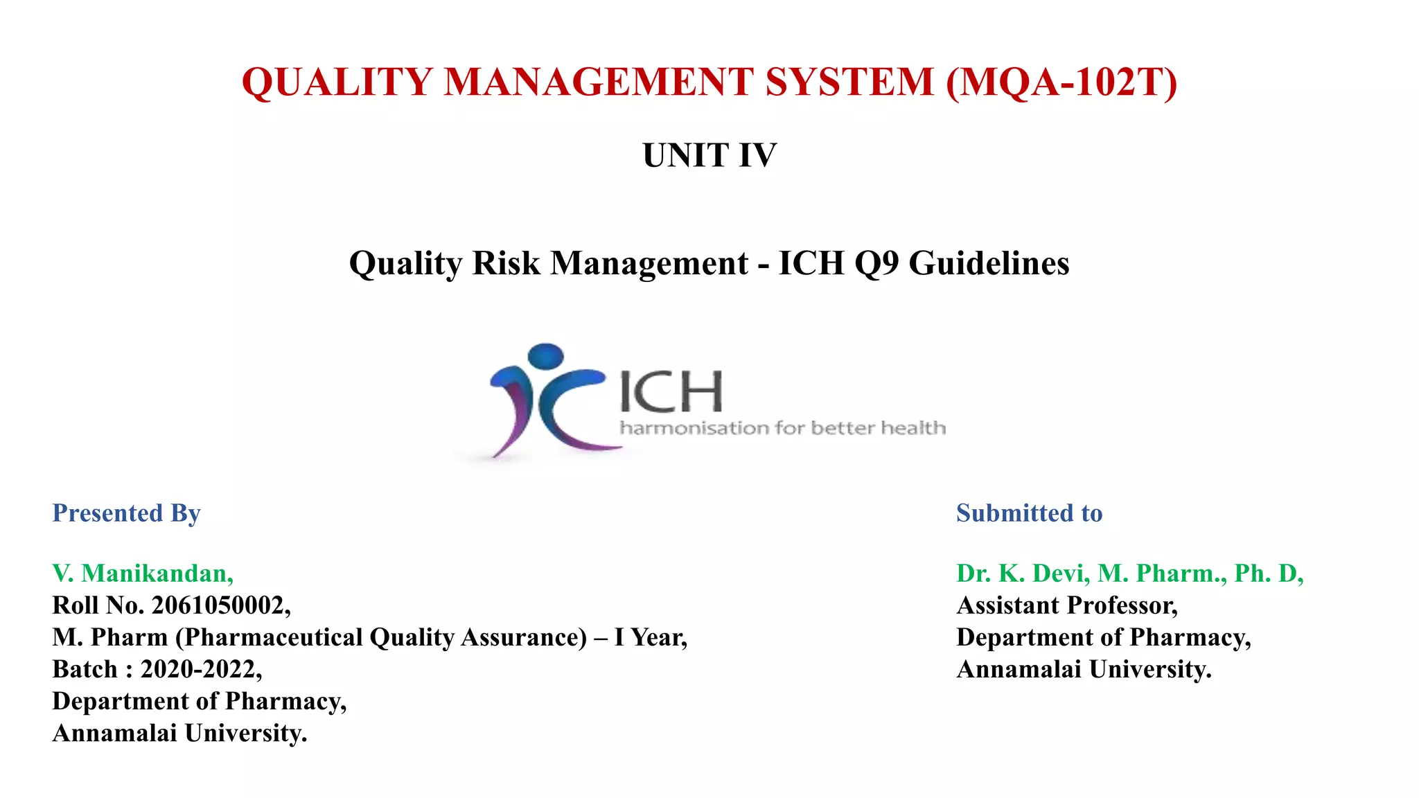 ICH Q9 Guidelines | PPTX