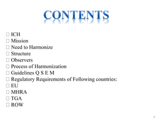 ICH GUIDELINES Q S E M & REGULATORY REQUIREMENTS OF EU, MHRA, TGA & ROW ...