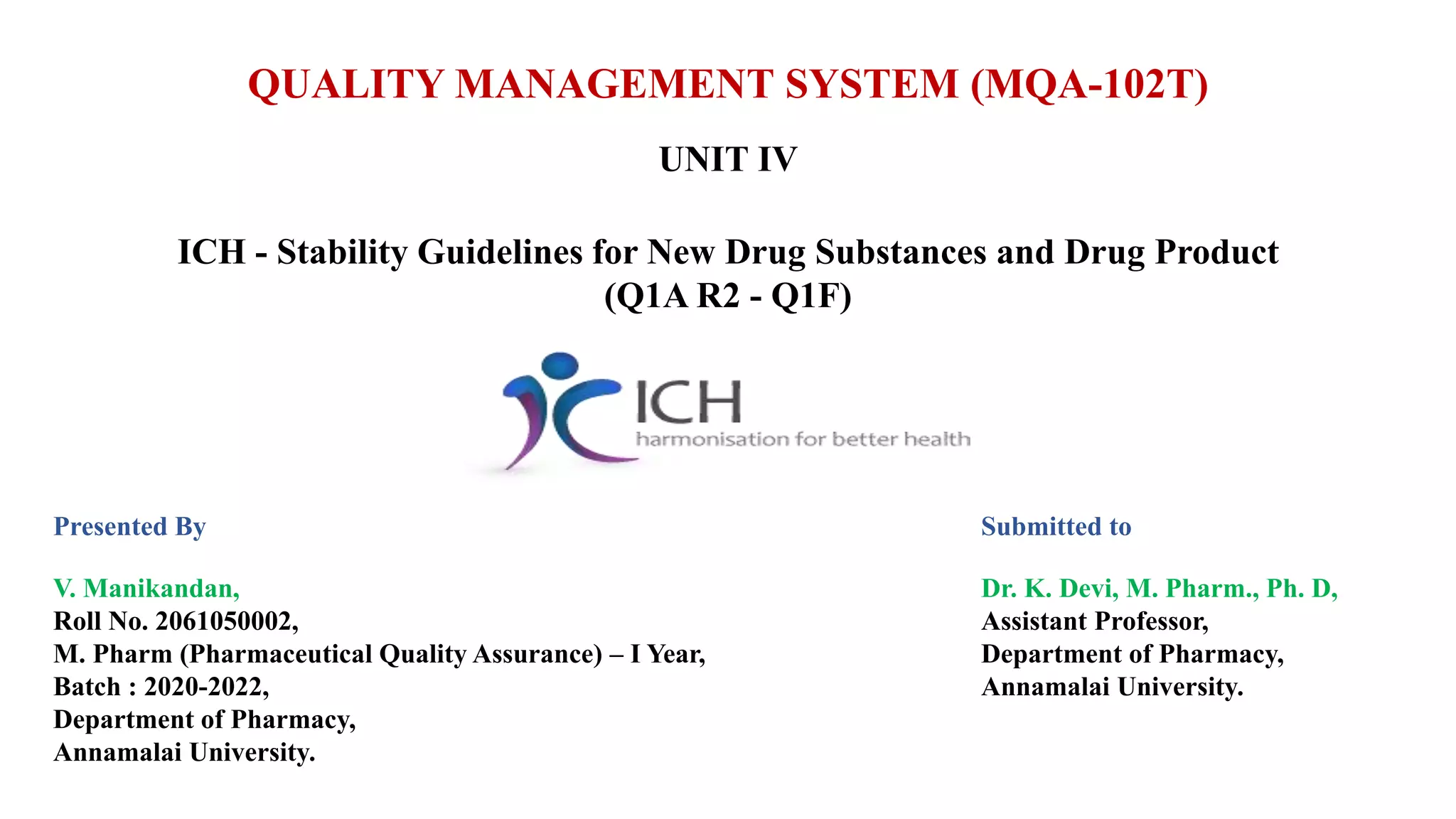 ICH Stability Guidelines | PPTX