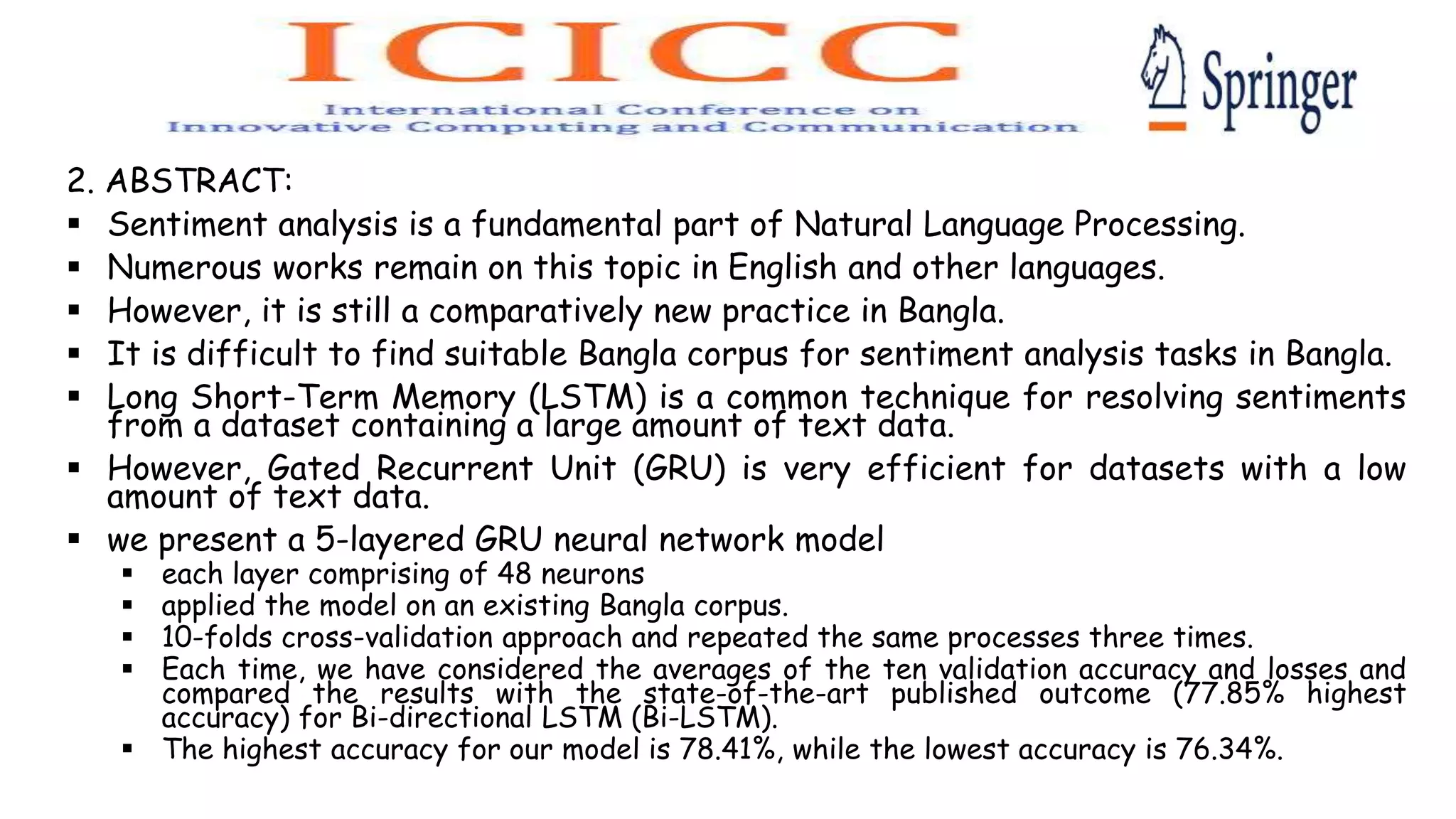 Sentiment Analysis Of Bengali Text Using Gated Recurrent Neural Network Pptx Social