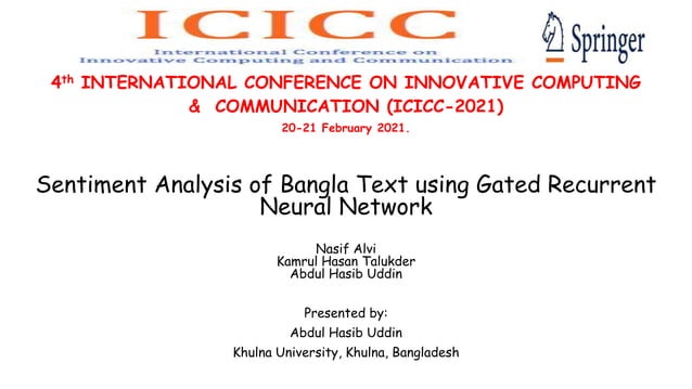 Sentiment Analysis Of Bengali Text Using Gated Recurrent Neural Network Pptx Social