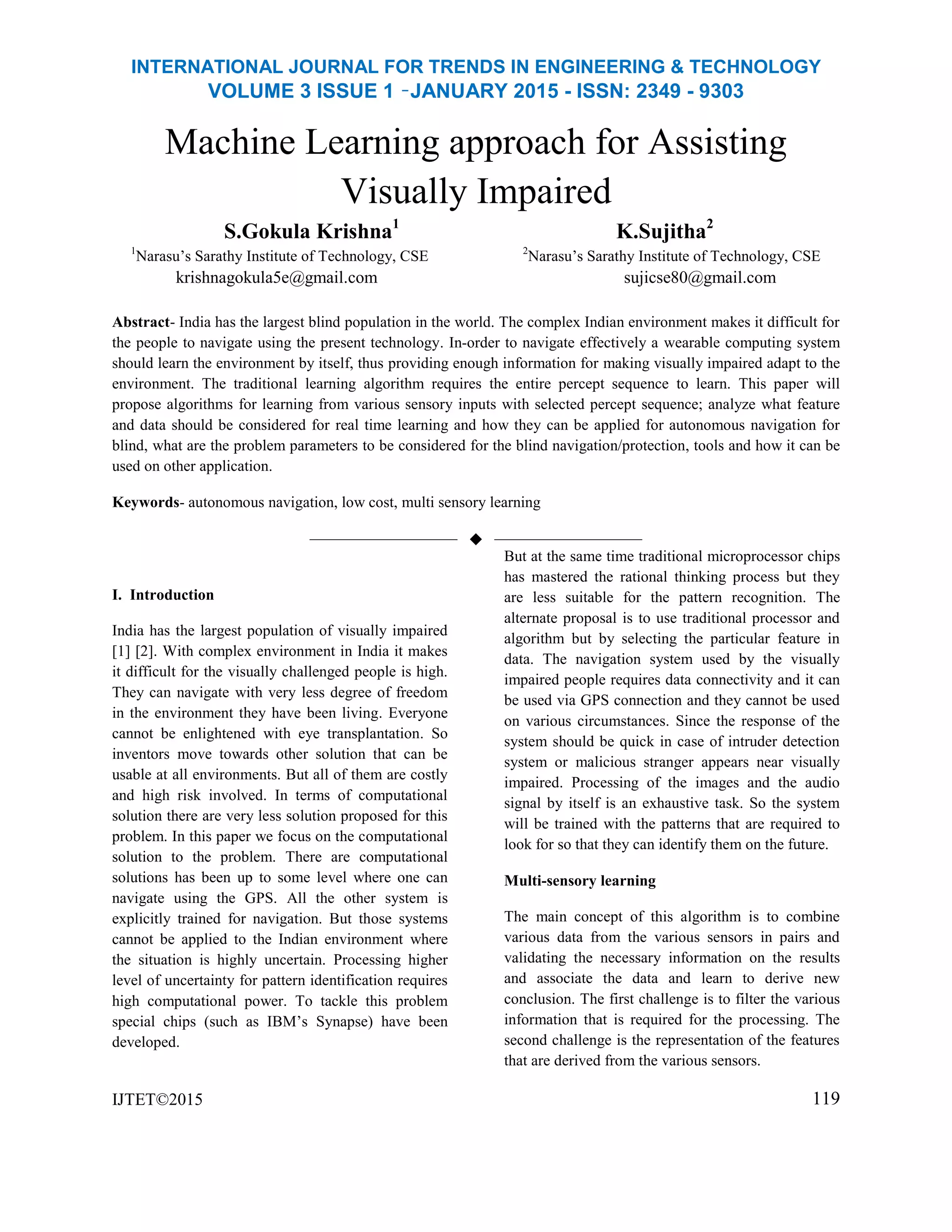 Machine Learning approach for Assisting Visually Impaired | PDF