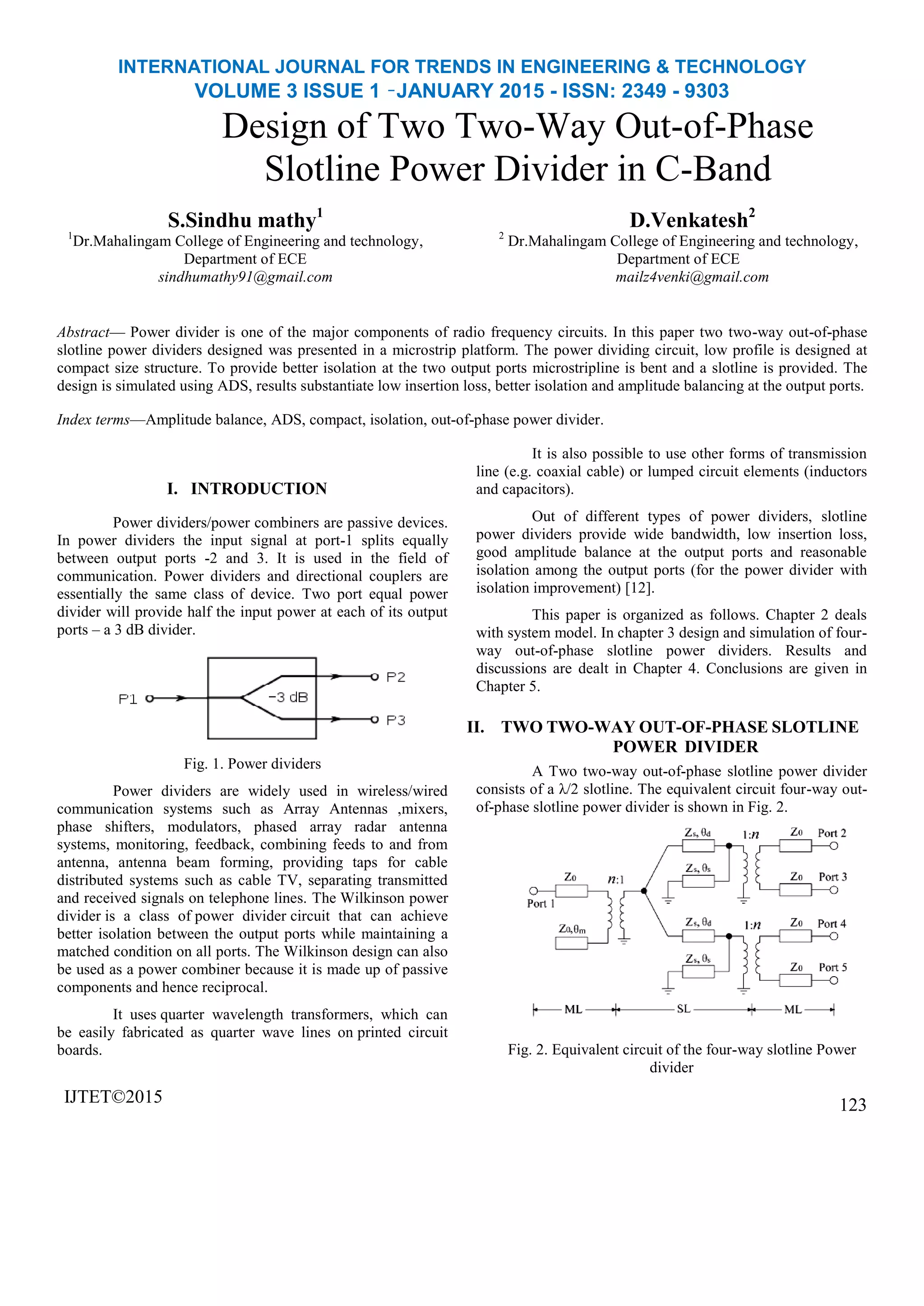 Design of Two Two-Way Out-of-Phase Slotline Power Divider in C-Band | PDF