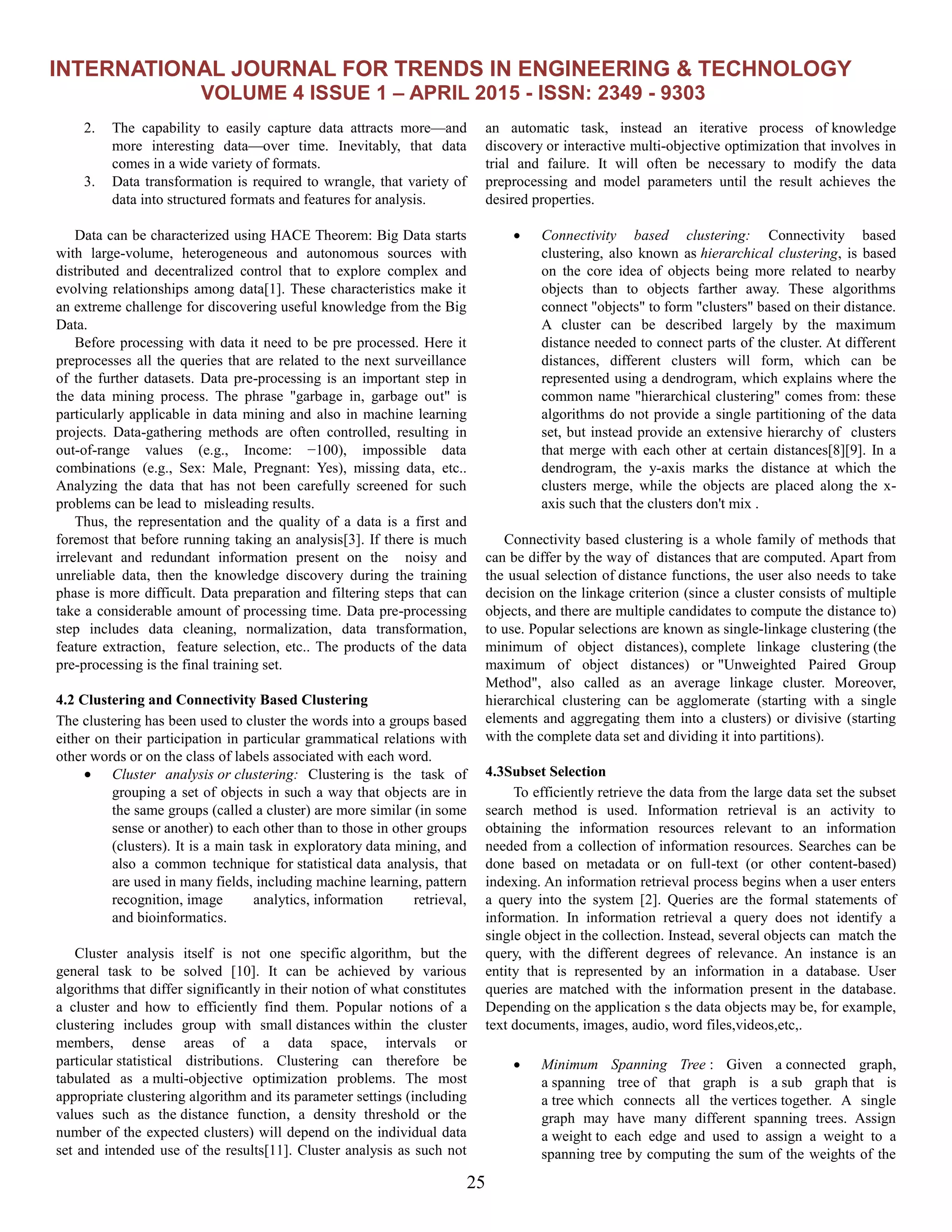 Characterizing and Processing of Big Data Using Data Mining Techniques | PDF