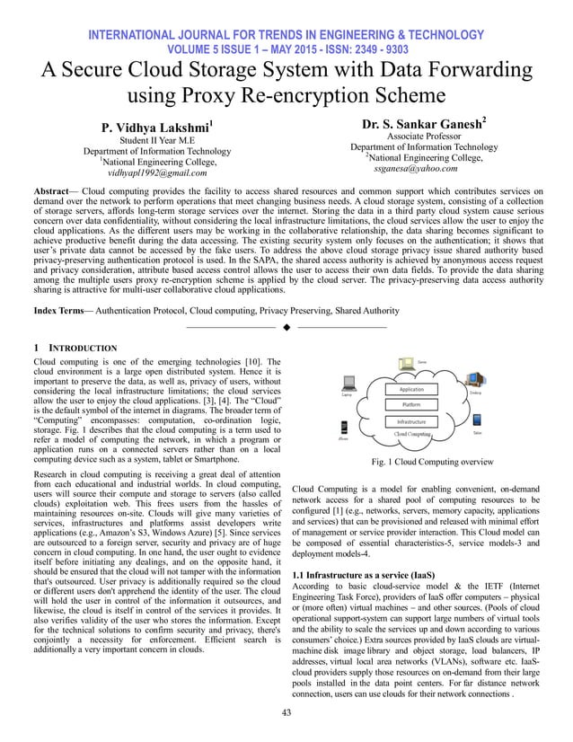 A Secure Cloud Storage System with Data Forwarding using Proxy Re-encryption Scheme | PDF