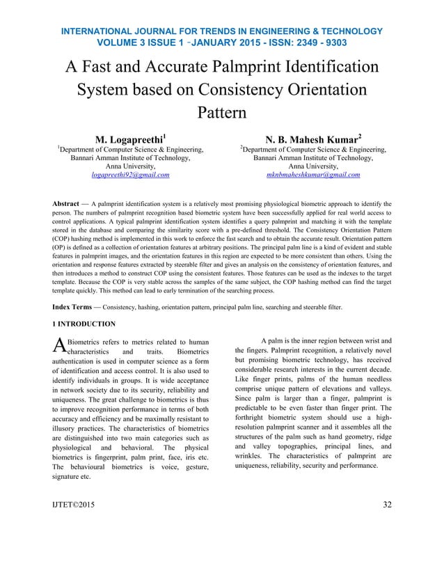 A Fast and Accurate Palmprint Identification System based on Consistency Orientation Pattern | PDF