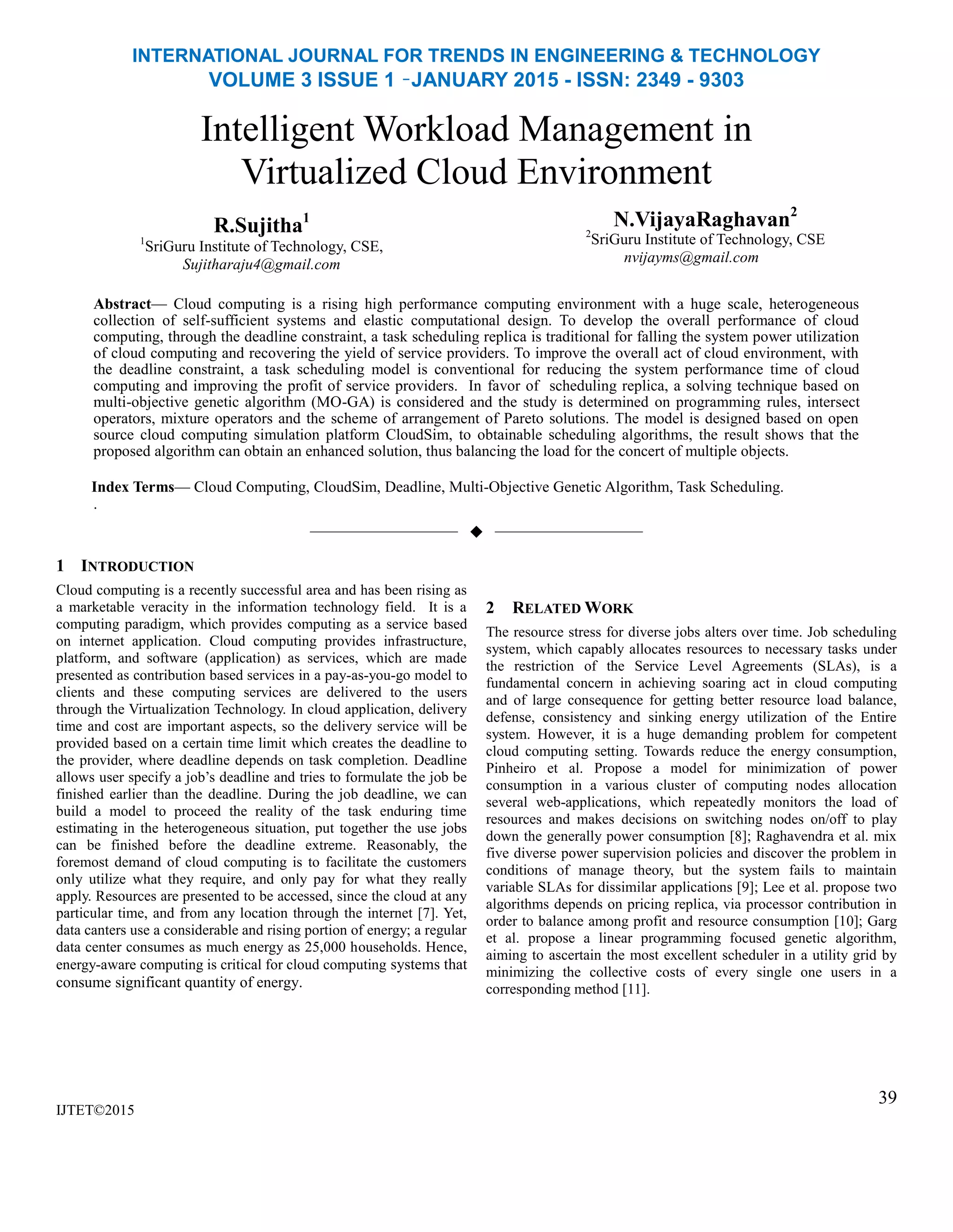Intelligent Workload Management in Virtualized Cloud Environment | PDF