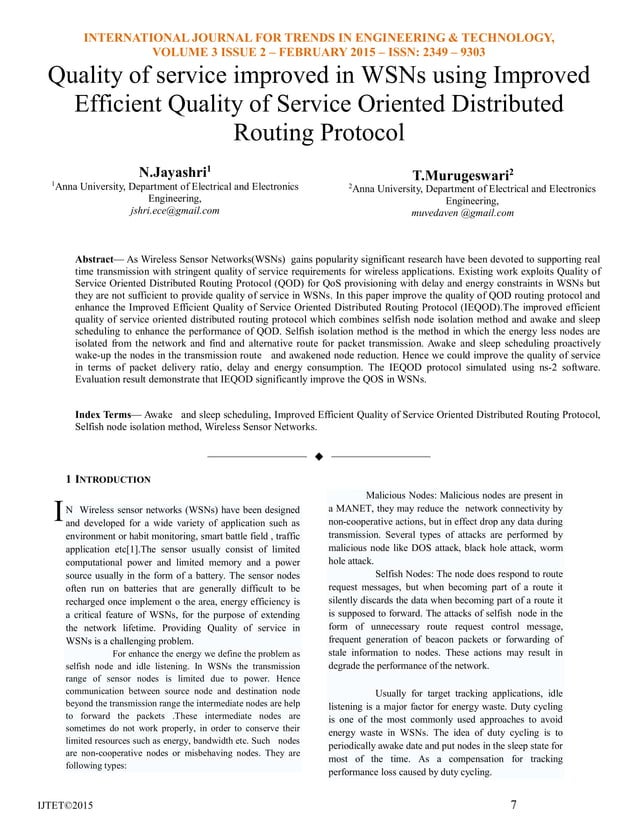 Quality of service improved in WSNs using Improved Efficient Quality of Service Oriented ...