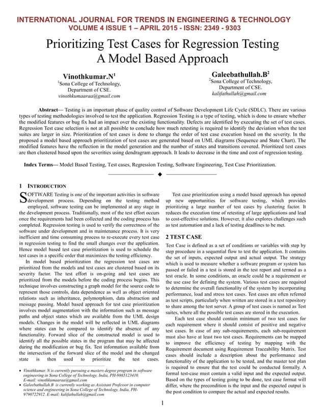 Prioritizing Test Cases For Regression Testing A Model Based Approach Pdf Web Development