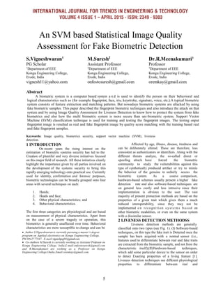 An SVM based Statistical Image Quality Assessment for Fake Biometric Detection | PDF