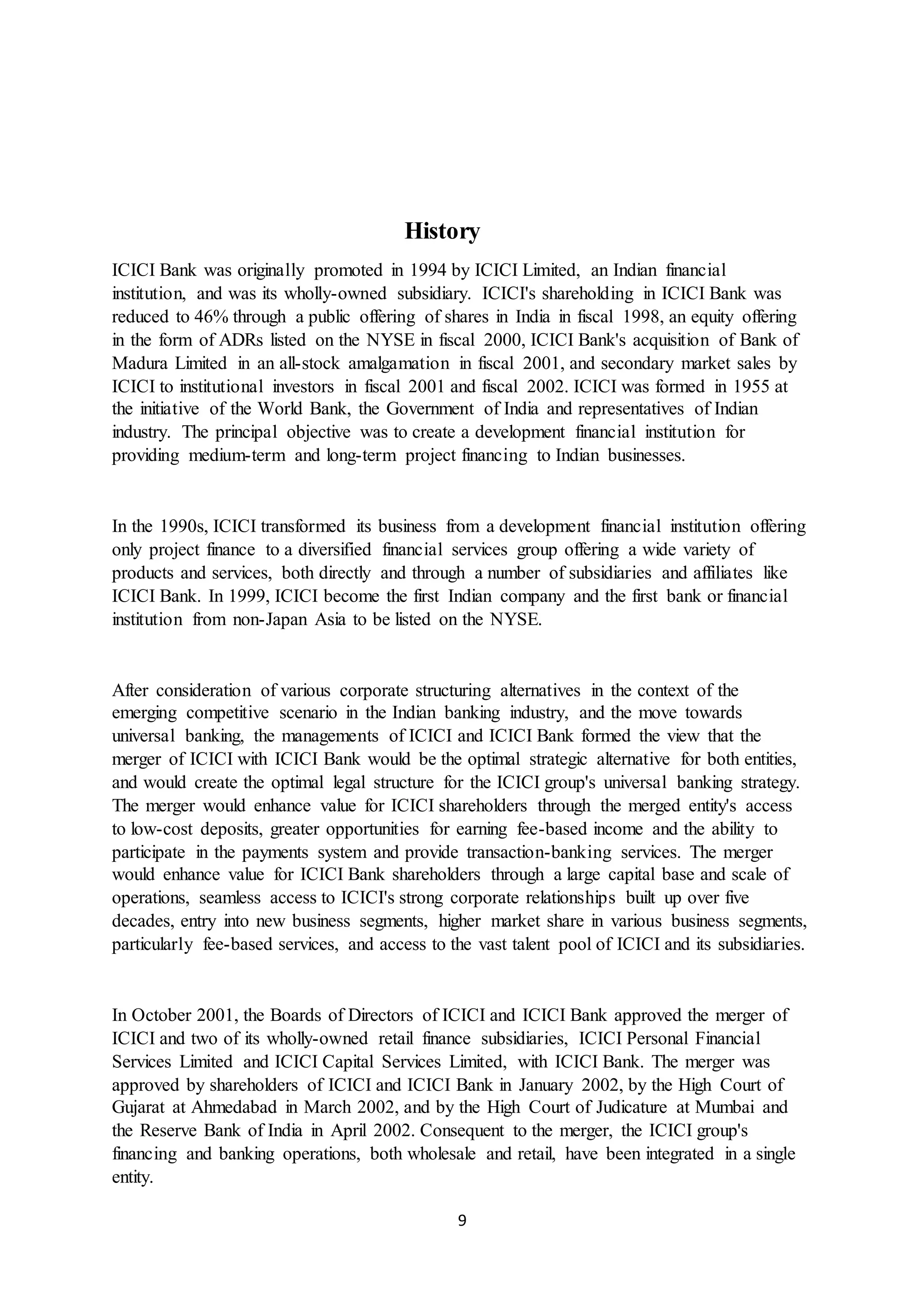 RESEARCH REPORT ON ICICI | DOCX