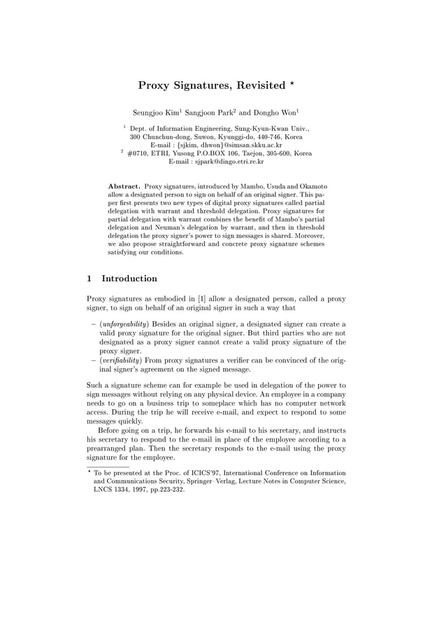 Proxy Signatures, Revisited | PDF | Email | Internet