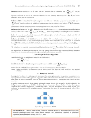 Optimum Reliability Analysis of Mobile Adhoc Networks using Universal Generating Function under ...