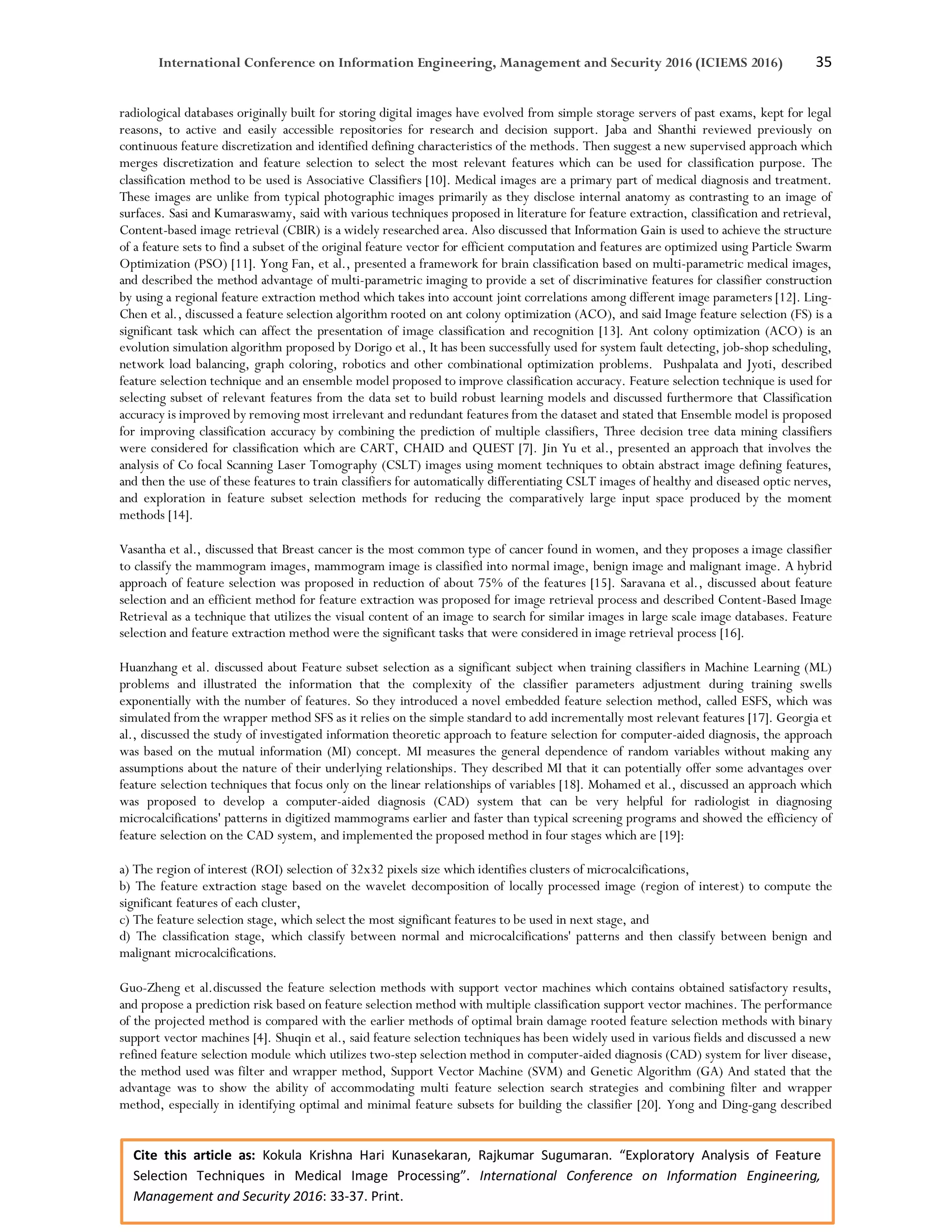 Exploratory Analysis of Feature Selection Techniques in Medical Image ...