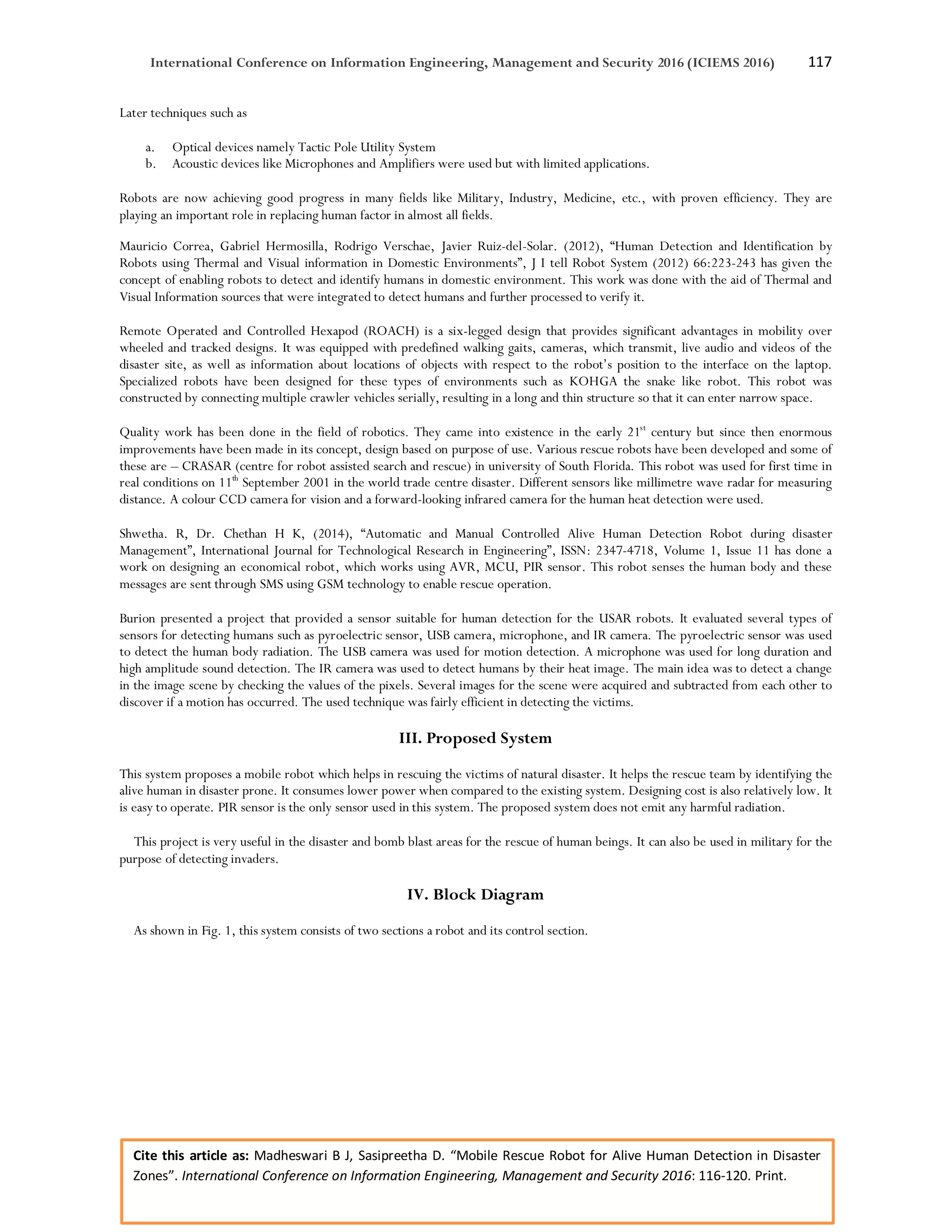 Mobile Rescue Robot For Alive Human Detection In Disaster Zones Pdf