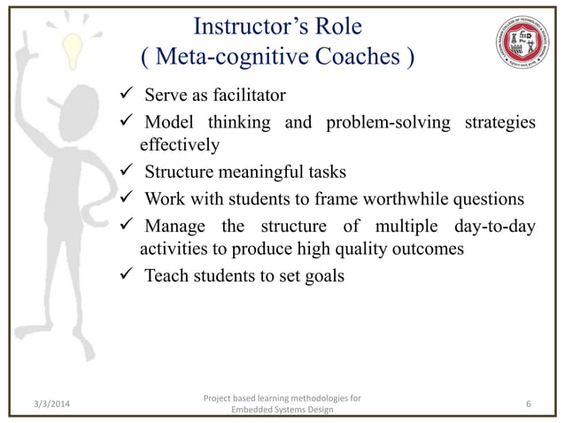 Project based learning methodologies for Embedded Systems and Intelligent System Design | PPTX