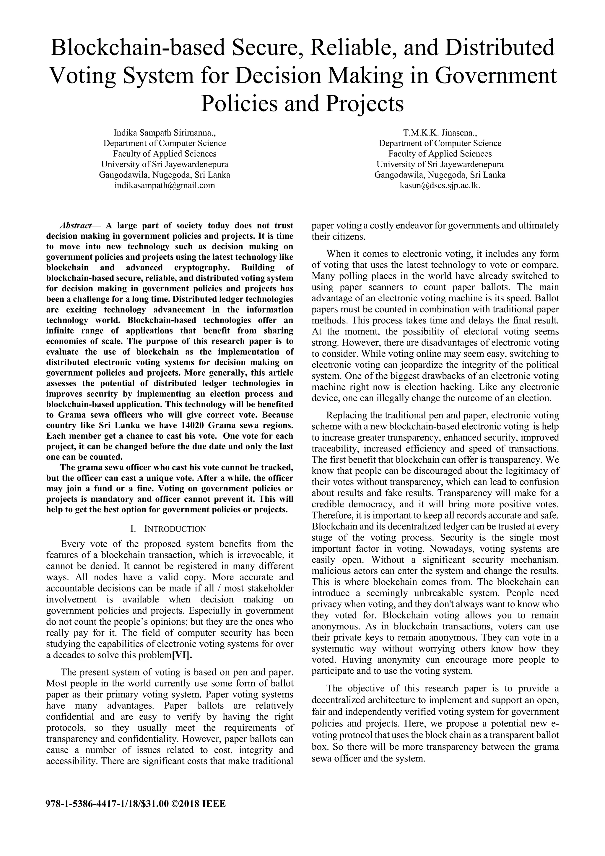 Blockchain-based Secure, Reliable, and Distributed Voting System for Decision Making in ...