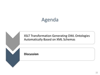 ICITST 2011 - XSLT Transformation Generating OWL Ontologies Automatically Based on XML Schemas | PPT
