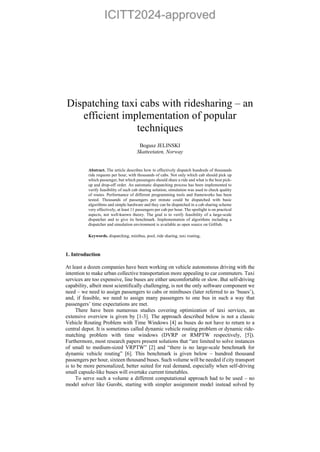 Dispatching taxi cabs with ridesharing – an efficient implementation of popular techniques | PDF