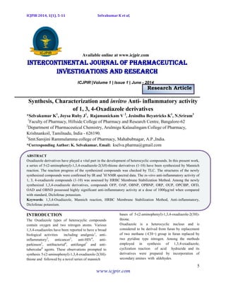 Synthesis, Characterization and invitro Anti- inflammatory activity of 1, 3, 4-Oxadiazole ...