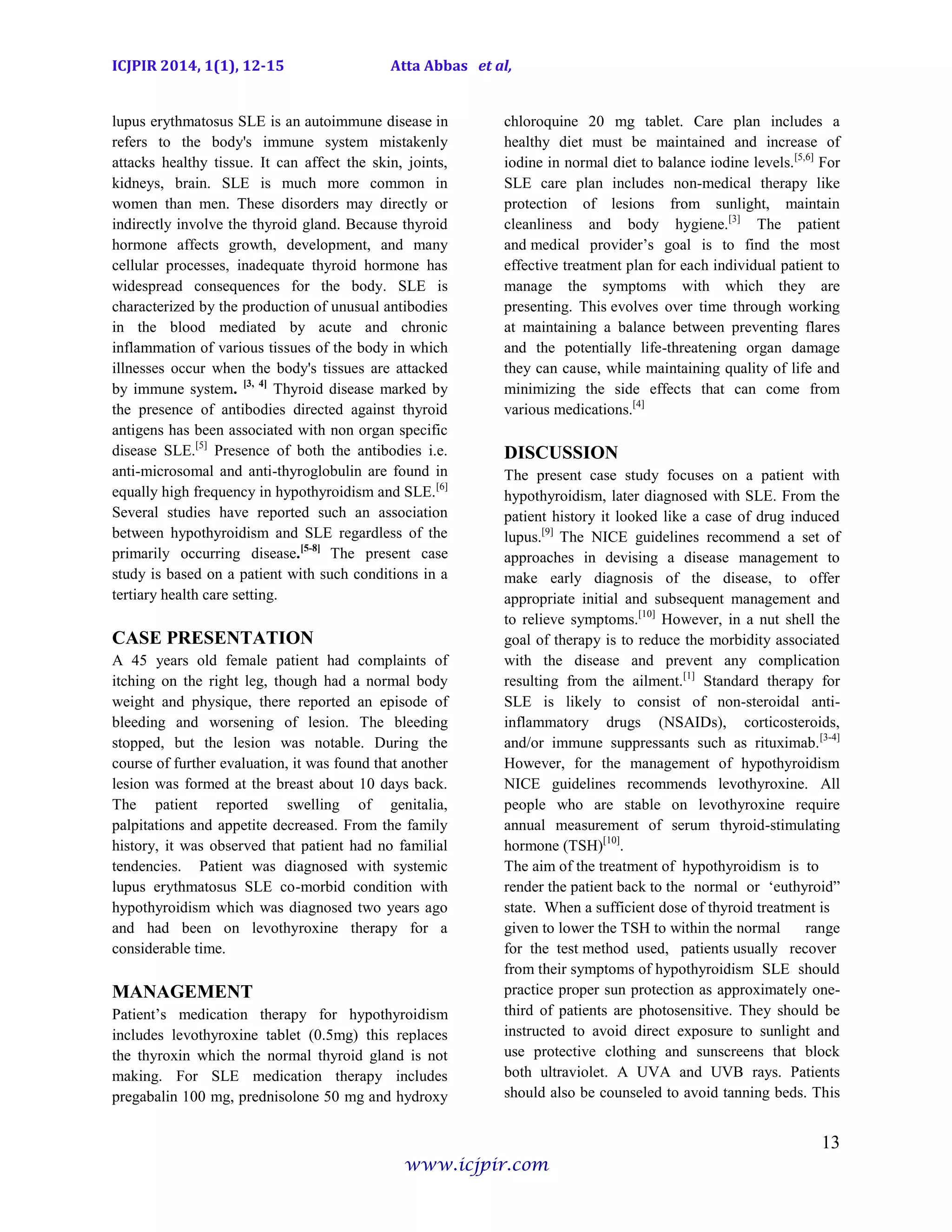 The association of Hypothyroidism medications and Systemic Lupus Erythematosus SLE: A case study ...