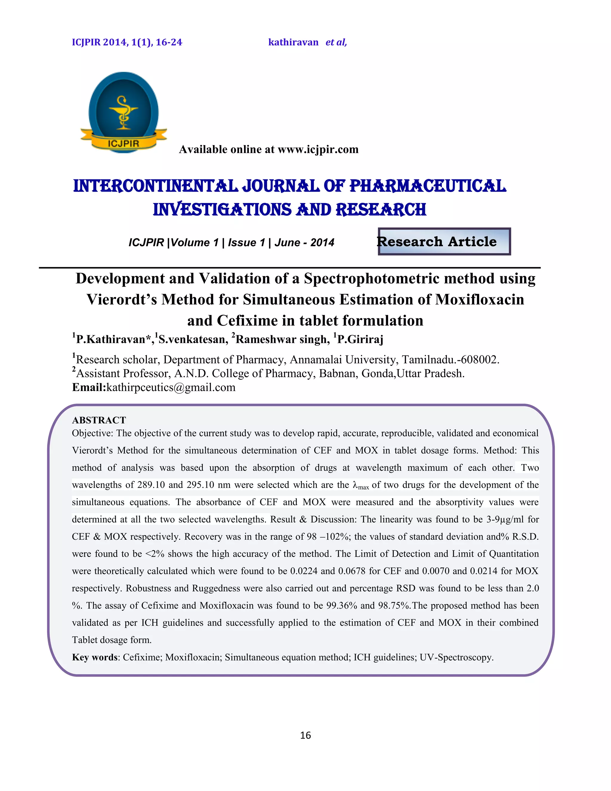 Development And Validation Of A Spectrophotometric Method Using