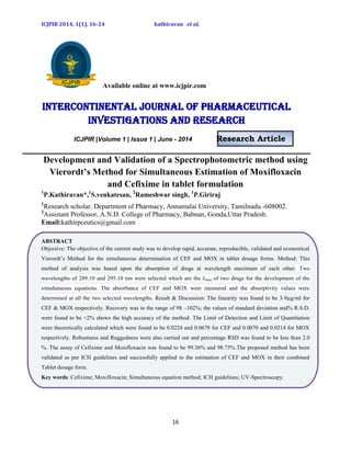 Development and Validation of a Spectrophotometric method using Vierordt’s Method for ...