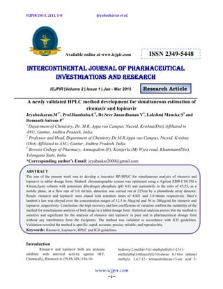 A newly validated HPLC method development for simultaneous estimation of ritonavir and lopinavir ...