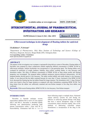 Effervescent technique in development of floating tablets for antiviral ...