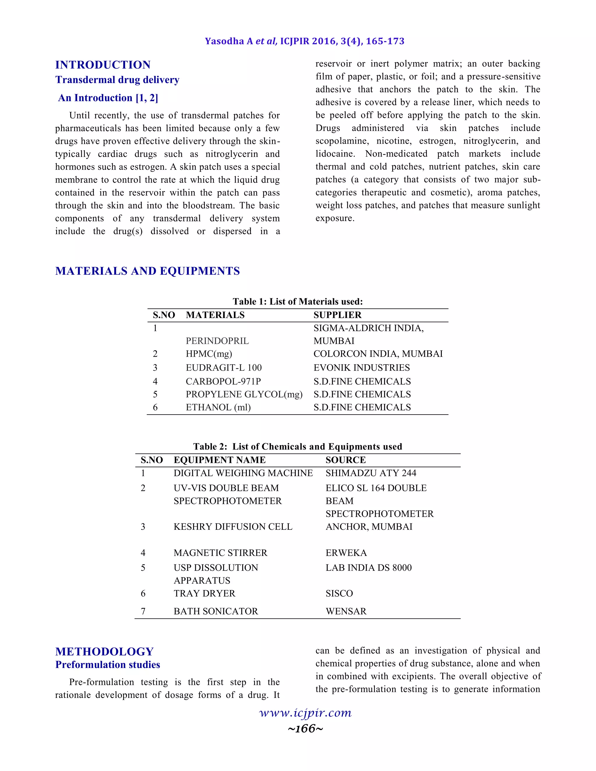 FORMULATION AND CHARACTERISATION OF TRANSDERMAL PATCHES OF PERINDOPRIL ...