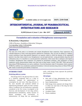 Formulation and evaluation of rosiglitazone nanosuspension | PDF
