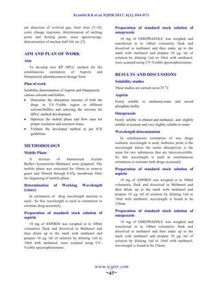 Analytical method development and validation for the estimation of aspirin and omeprazole using ...