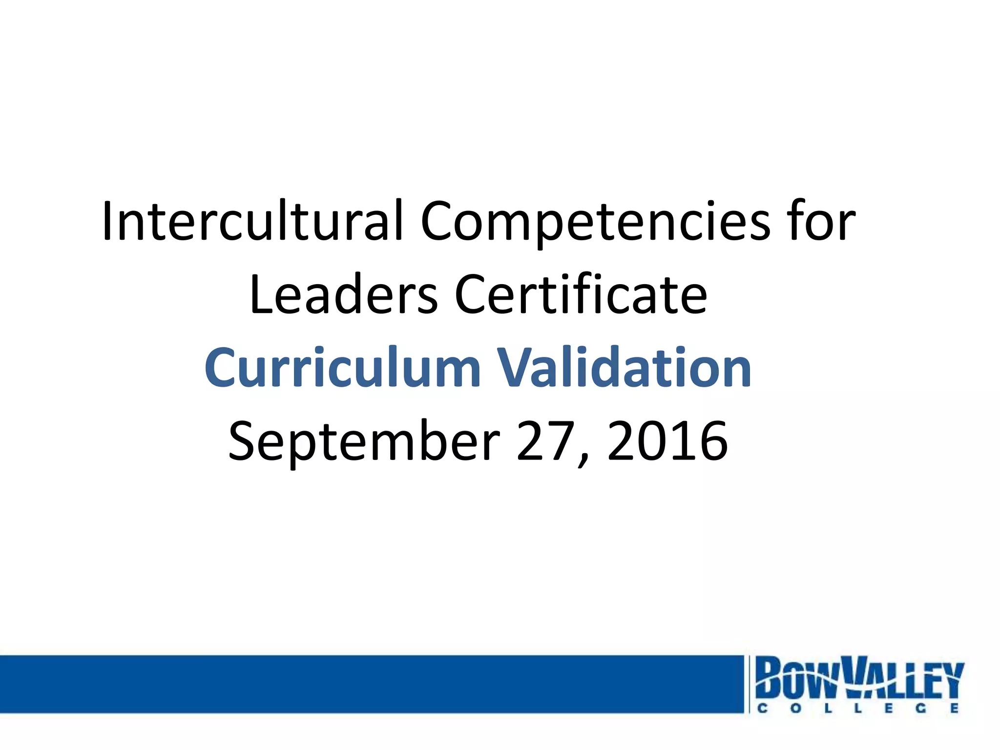Curriculum Validation Workshop - Intercultural Competencies for Leader ...