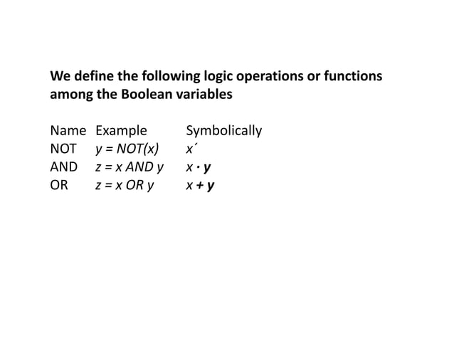 Binary Operation Boolean Logic