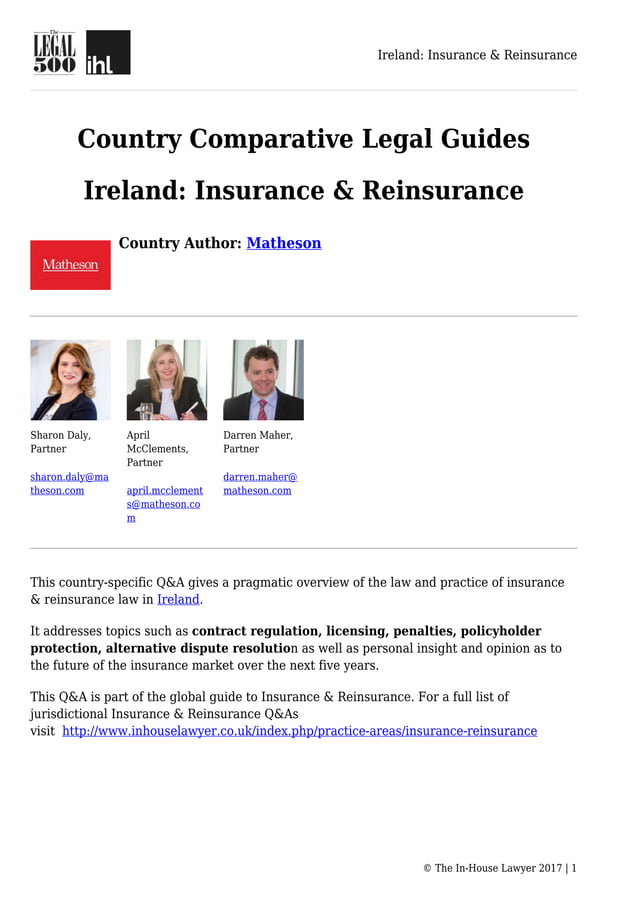 Country Comparative Legal Guides to Insurance & Reinsurance, Ireland ...