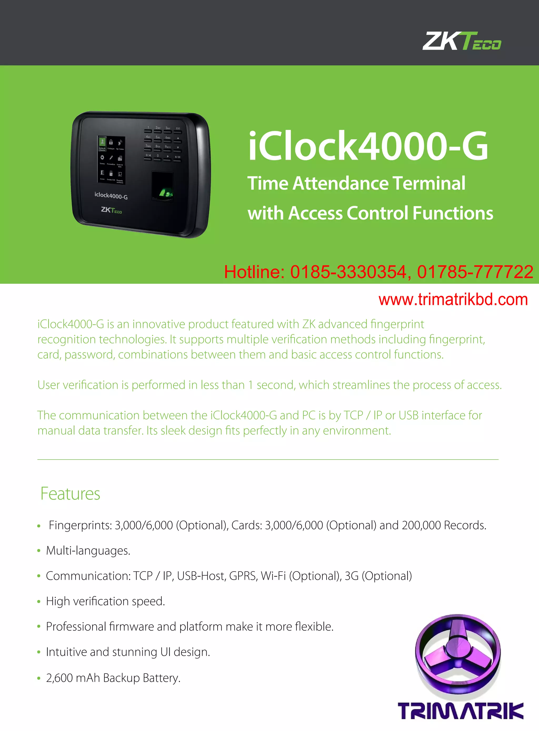 ZKTeco iclock4000-G Bangladesh (01785-777722) | PDF