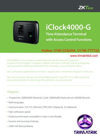 ZKTeco iclock4000-G Bangladesh (01785-777722) | PDF