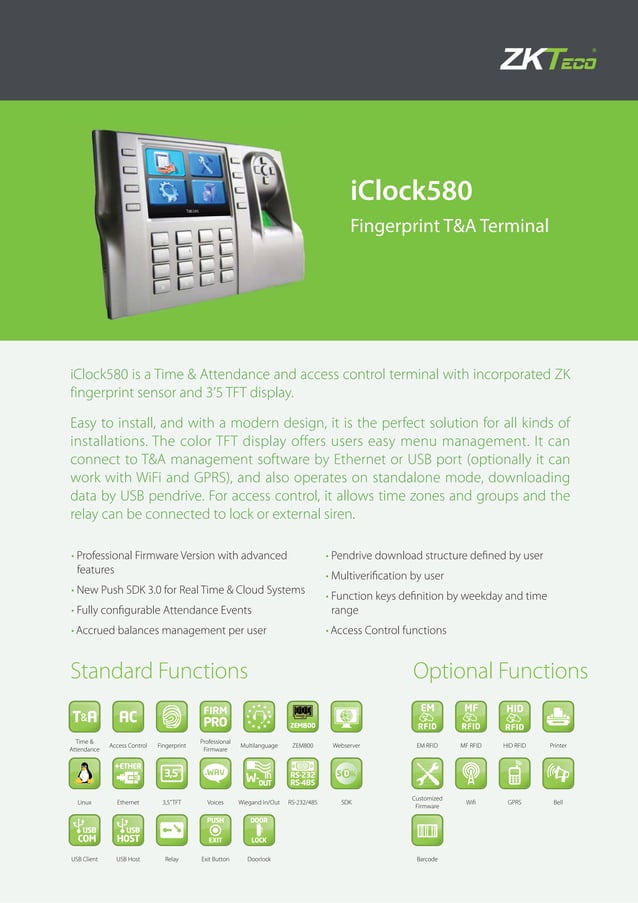 ZKTeco iClock580 Bangladesh | PDF