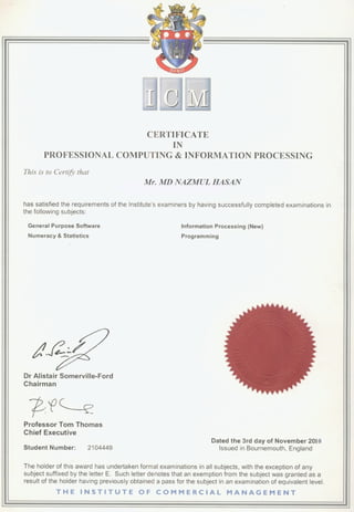 Certificate in Professional Computing & Information Processing | PDF