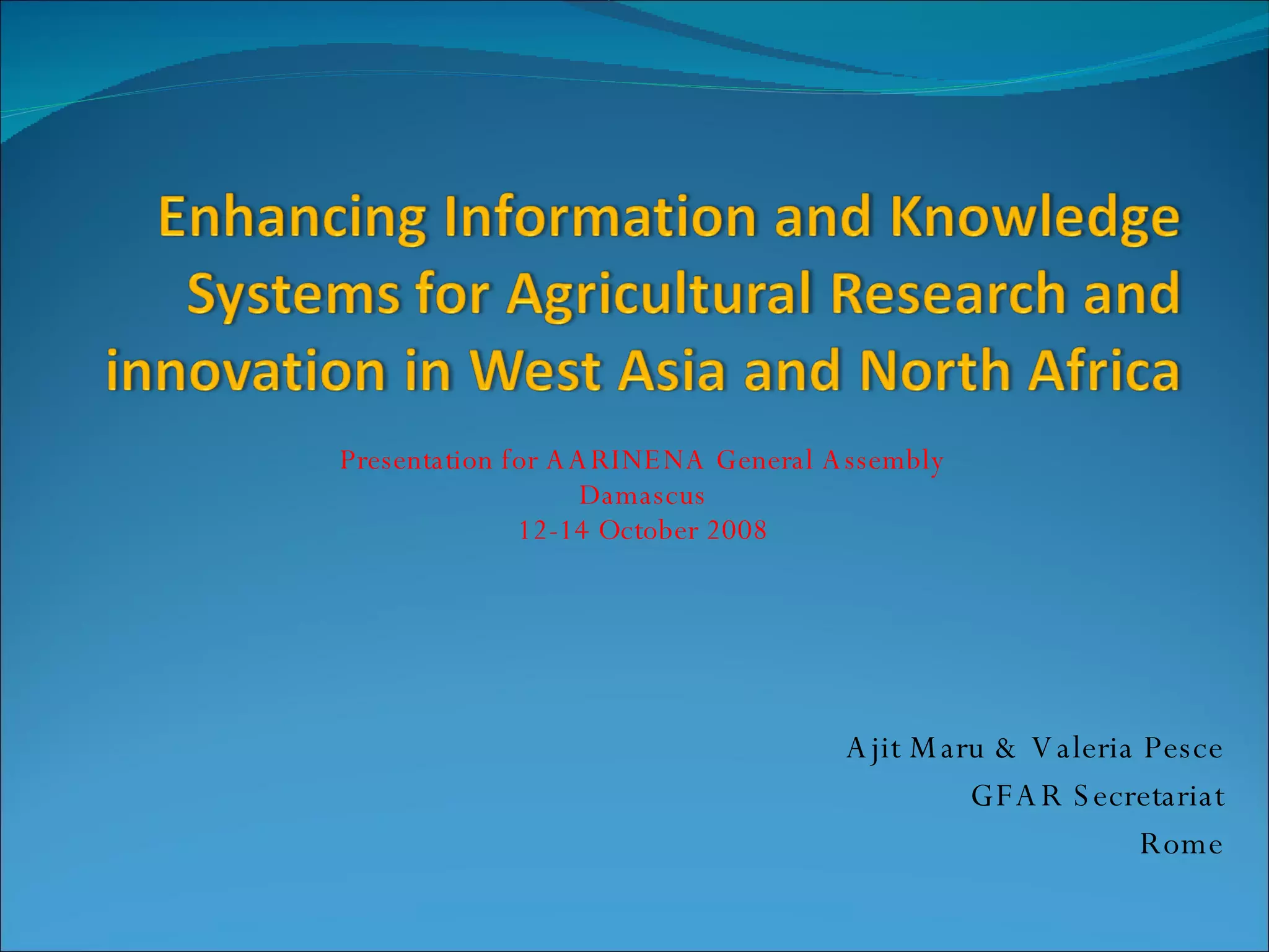 Enhancing Information & Knowledge in WANA | PPT