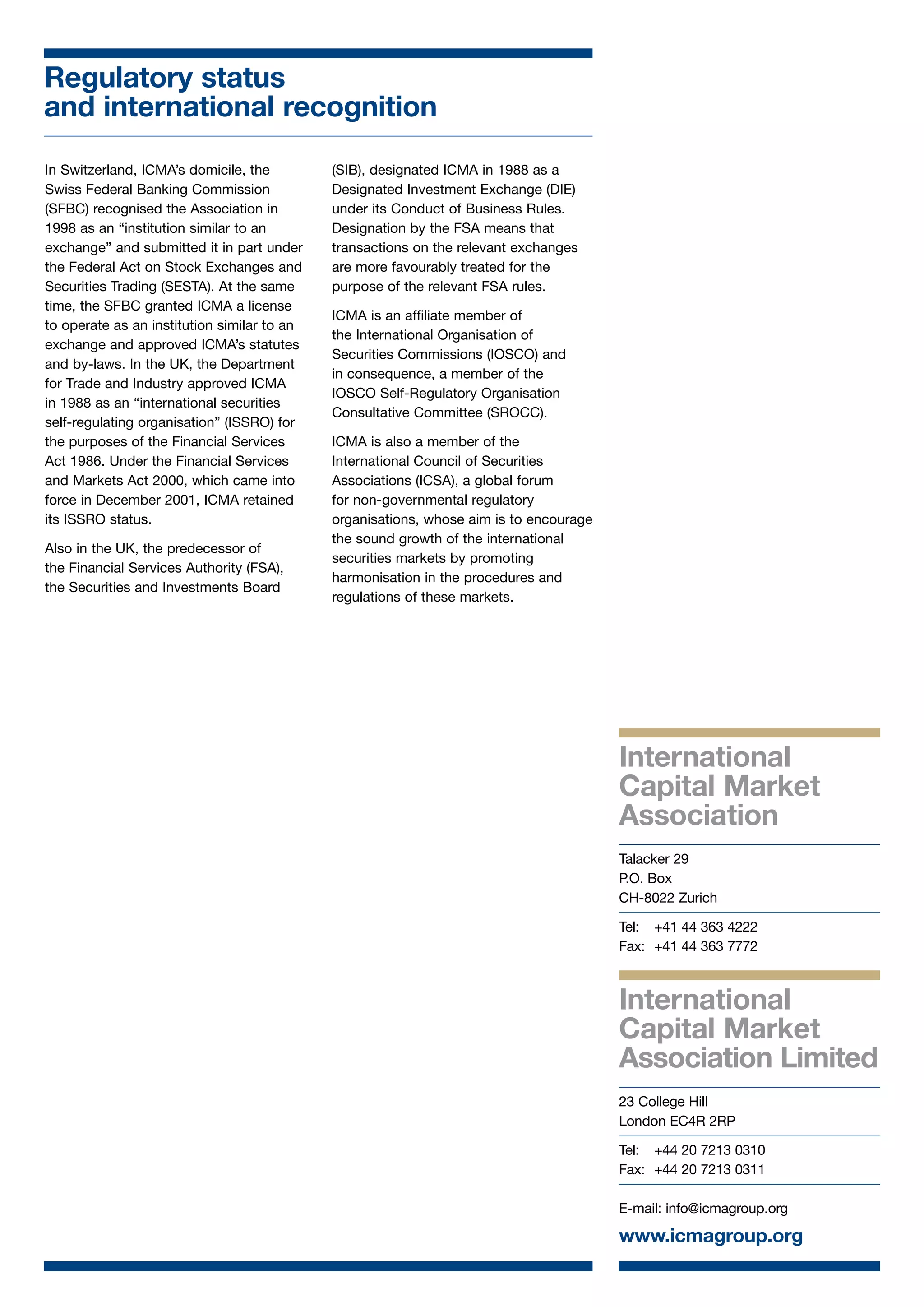 Overview of the International Capital Market Association – ICMA | PDF
