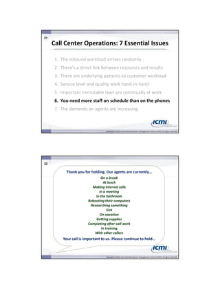 ICMI Call Center Ops 101 - ICMI @ Dreamforce 2010 Handout - Brad ...